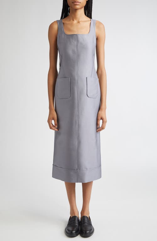 THOM BROWNE Square Neck Wool & Silk Midi Dress